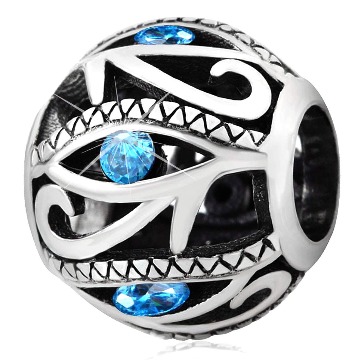 Aqua Blue Evil Eye Charms fits Pandora Mothers Day Bracelet, 925 Sterling Silver Vintage Eye of Horus Symbol of Amulet Beads with CZ, Gift for Valentines Day/Christmas/Easter