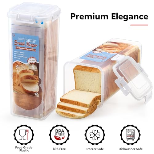 AOZITA Bread Box with Airtight Lid, Bread Storage Container, Bread Loaf Storage Dispenser, Plastic Sandwich Bread Keeper, White Lid, 1 Pack