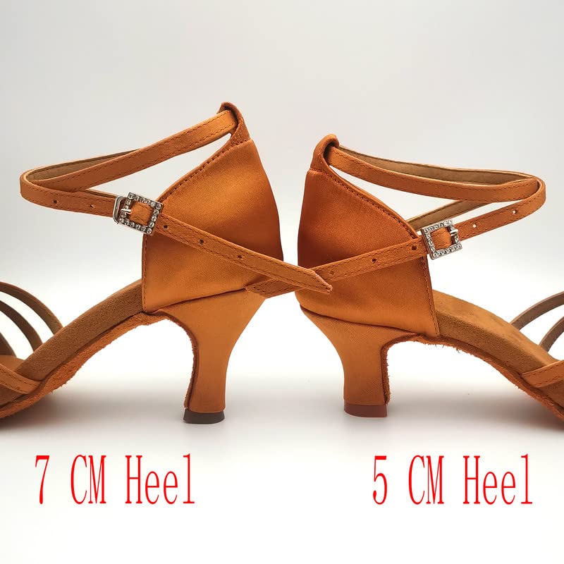 Aryatrion Latin Dance Shoes for Women Satin Professional Ballroom Salsa Cha-cha Practice Performance Dance Shoes 2 inch Size 7 WBBN537