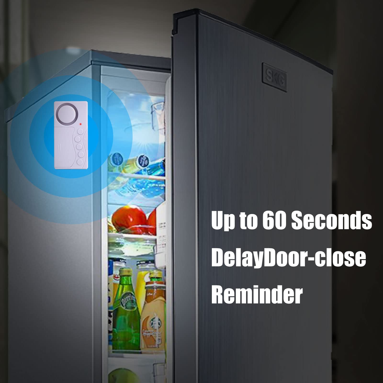Freezer Door Alarm When Left Open,Fridge Door Alarm with Delay Upgrade 3/15/30/60 Seconds Security, Adjustable Delay Wireless Fridge Alarm Door Open Chime Refrigerator Wireless Alert(2 Set)