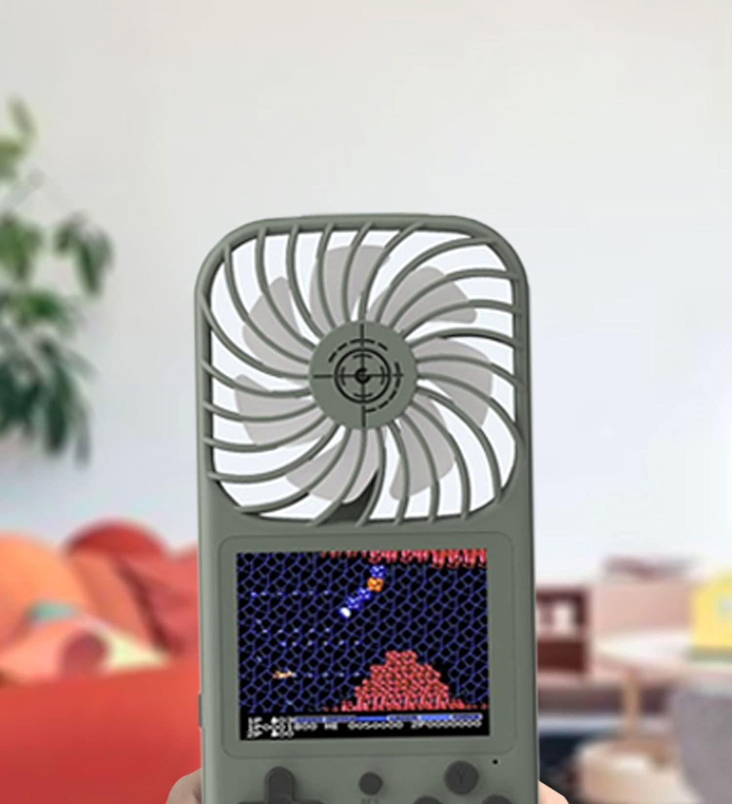 Handheld Game Console with Fan 500 Retro Nostalgic Game Mini Fan 2-in-1 2.8-inch Screen USB Mini Portable Handheld Fan Rechargeable Travel Office Home Fan, Suitable for Children/Adults (Dark Green)