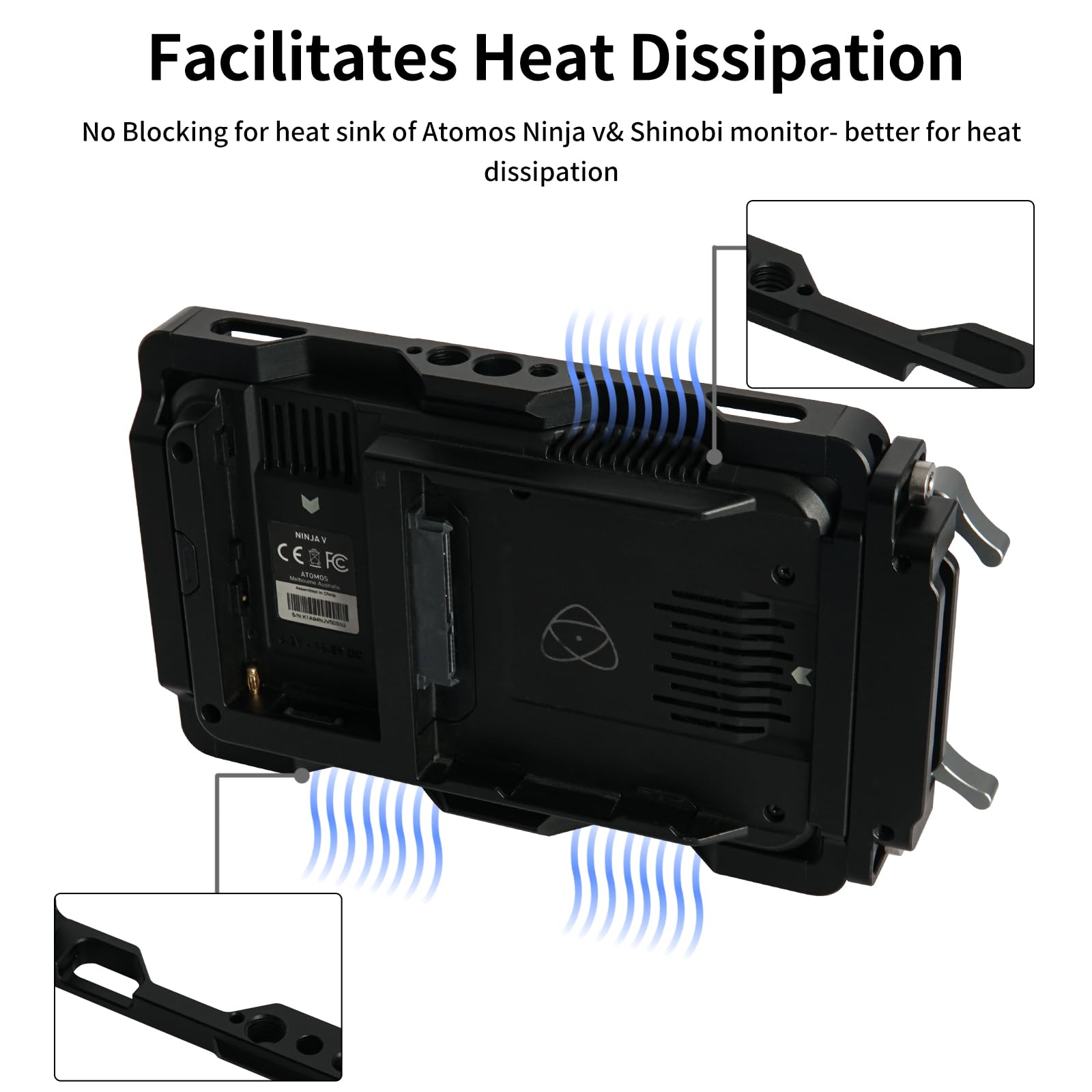 ANDYCINE Ninja V Plus Monitor Cage with Sunhood Compatible for Atomos Ninja V/Ninja V+,Atomos Shinobi, Atomos ZATO Connect Built-in NATO Rails and HDMI Cable Clamp