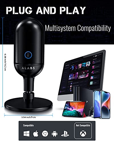 ALABS Podcast Microphone, 192KHz 24bits USB Mic for Computer, Smartphone with Mic Monitoring and Gain Control Condenser Microphone for Podcast Streaming Recording ASMR Gaming, Iron 192