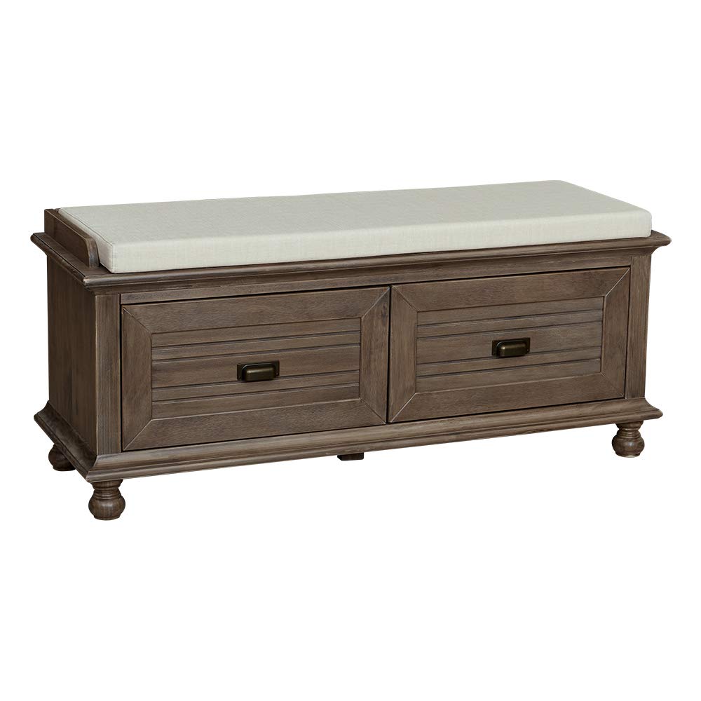 Amazon Brand β Ravenna Home Classic Solid Pine Storage Bench, 46.5"W, Rustic Gray Finish