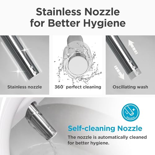 Bidet Toilet Seat Smart with Nozzle Dryer Heated Nightlight Elongated Remote Control White Plastic