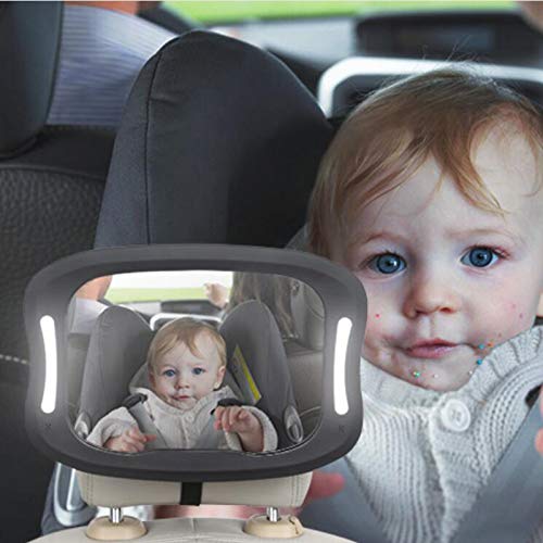 Baby Car Mirror LED Light Adjustable Shatterproof Back Seat Facing Rear Ward View Mirrors FOB Control Headrest Mount Large Angle