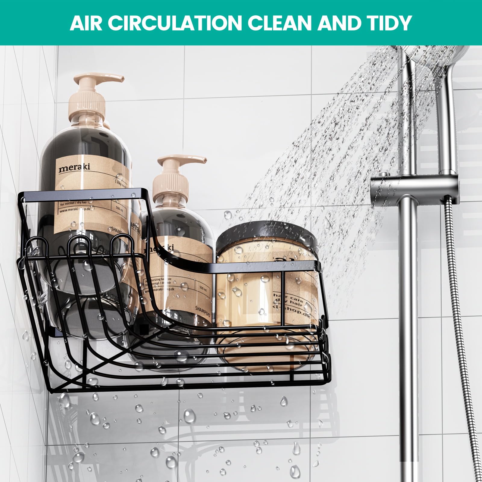 Bilillo Corner Shower Caddy, 5-Piece Adhesive Rustproof Wall Mounted Shower Storage Rack, with Soap Holder and Toothbrush Holder, No Drilling, Used for Organization Storage in Kitchen and Bathroom