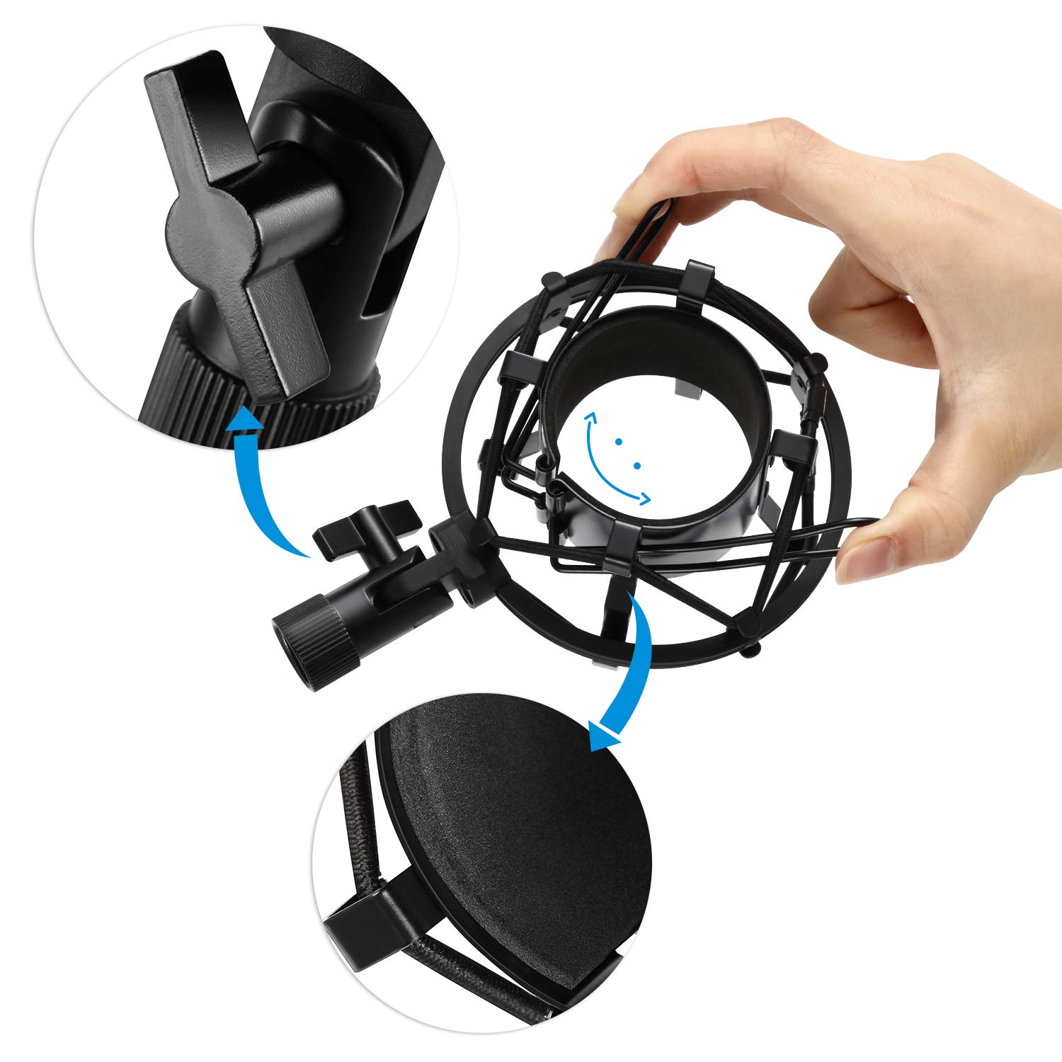 AT2020 Microphone Shock Mount, Moukey Mic Shock Mount for Large Diameter Studio Condenser Mic，Universal 51MM Anti-Vibration Mic Holder for 48MM-54mm Diameter Condenser Mic