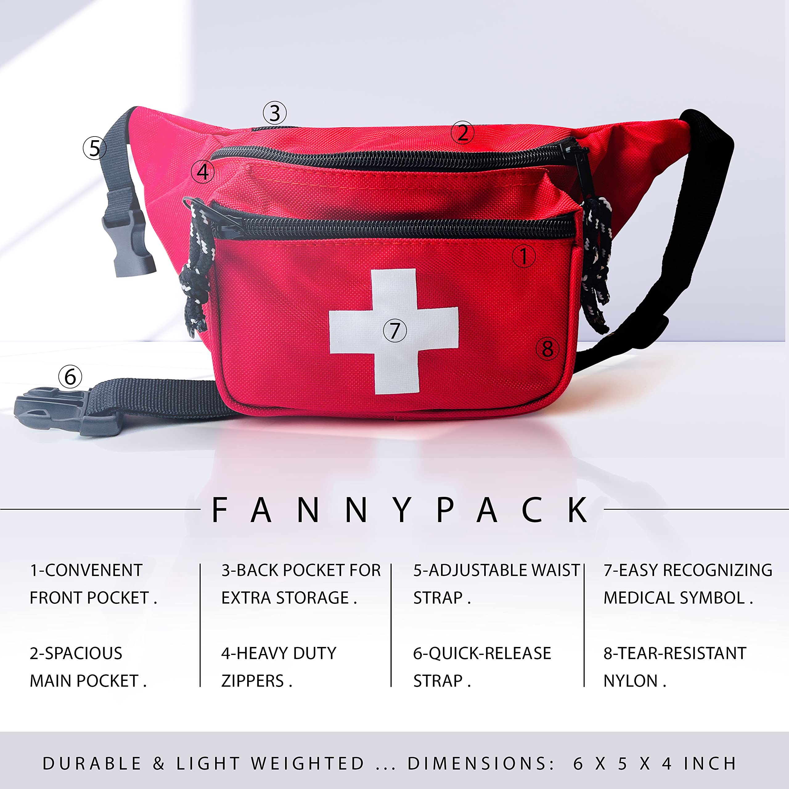 ASA TECHMED - 10 Pack First Aid Waist Pack - Baywatch Lifeguard Fanny Pack - Compact for Pool, Home, Car, Outdoors, Hiking, Playground, Camping, Workplace