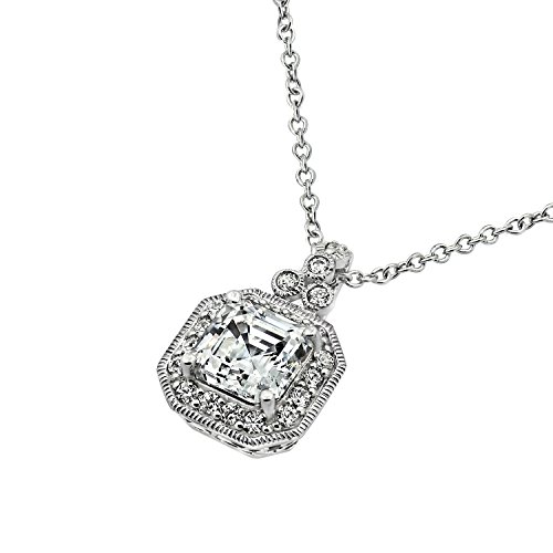 Amazon Collection Platinum Plated Sterling Silver Pendant Necklace set with Asscher Cut Infinite Elements Cubic Zirconia (2.3 cttw)