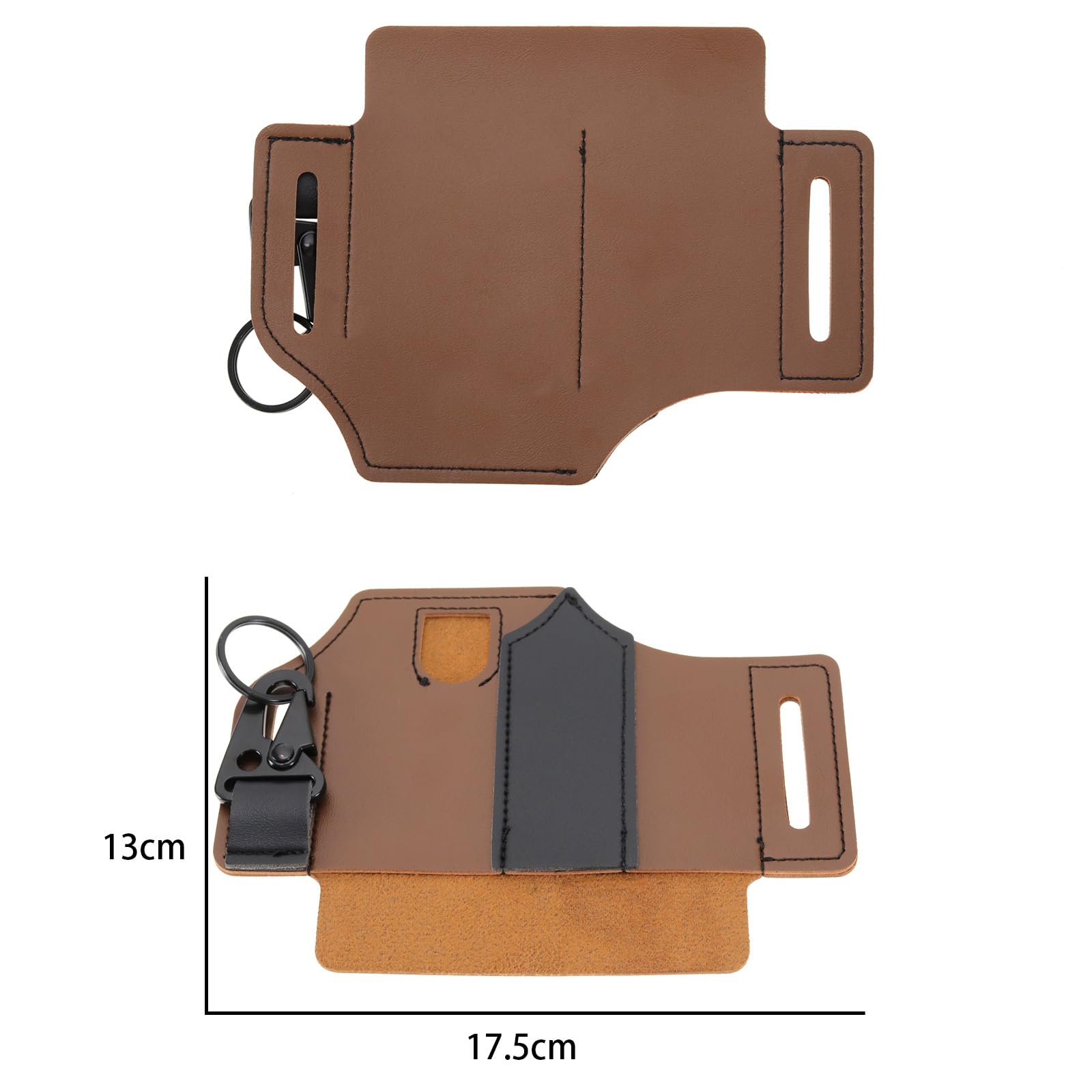 ECSiNG Leather Belt Sheath with Key Holder & Pens Clip & Flashlight Holster Multitool EDC Pocket Organizer Sheath Pouch for Men Brown