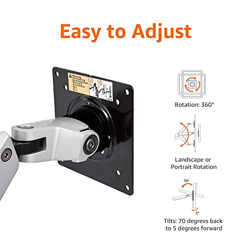 Amazon Basics Single Monitor Stand, Lift Engine Arm Mount, Silver