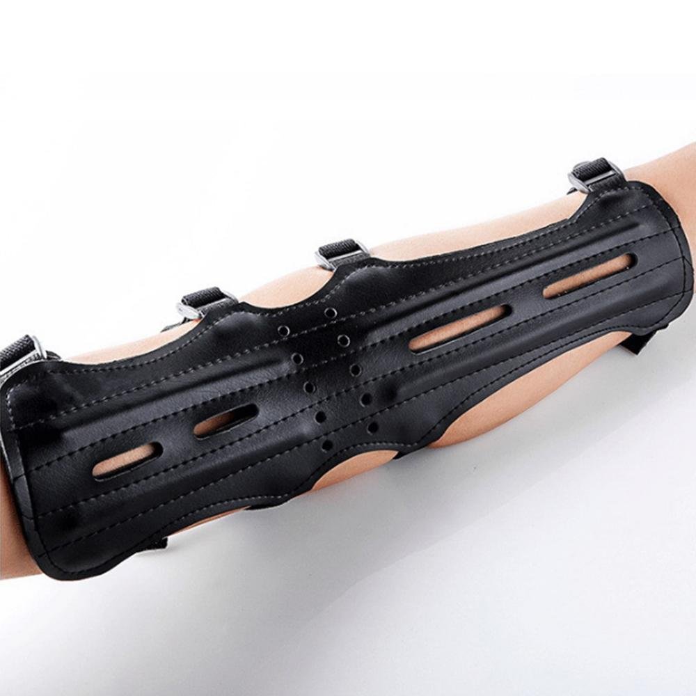 Archery Leather Arm Guard Long 4 Straps Forearm Protective Gear Hunting Arrow Bow (1PCS)