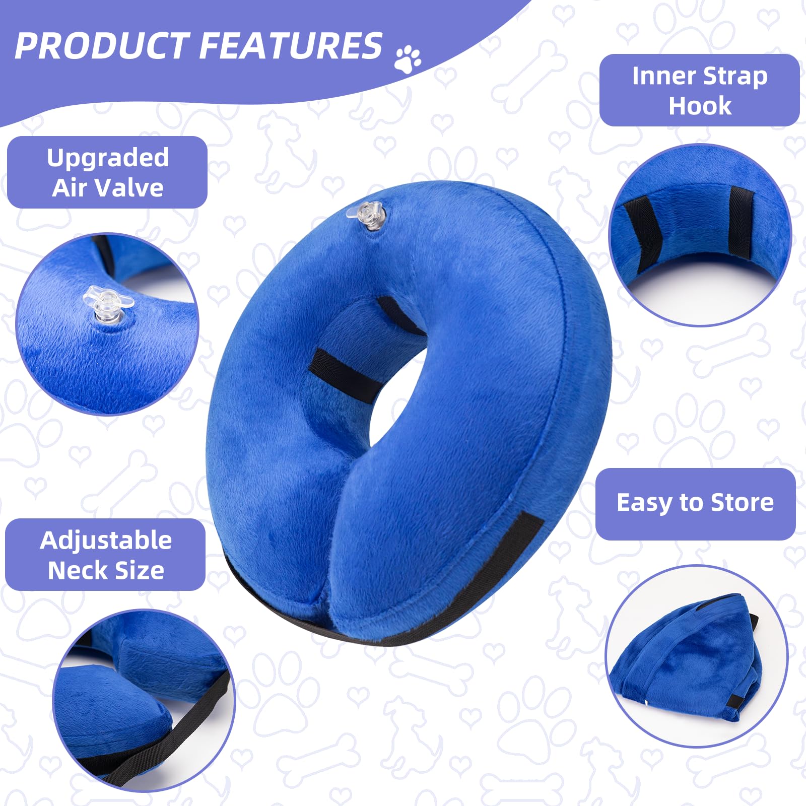 EWOID Inflatable Dog Cone, Dog Neck Donut Dog Cone, Soft Cone for Dogs, Adjustable Dog Cone Alternative After Surgery, Washable Dog Donut Cone for Dogs and Cats