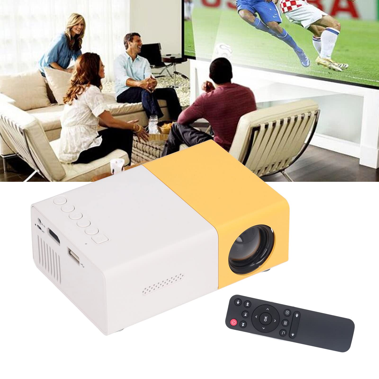ASHATA Mini Projector,Portable Mini Home Theater Projector,24 to 60in Video Projector 1920x1080 Resolution Large Screen Projector for Home Outdoor Theater Movie,110‑240V(US)
