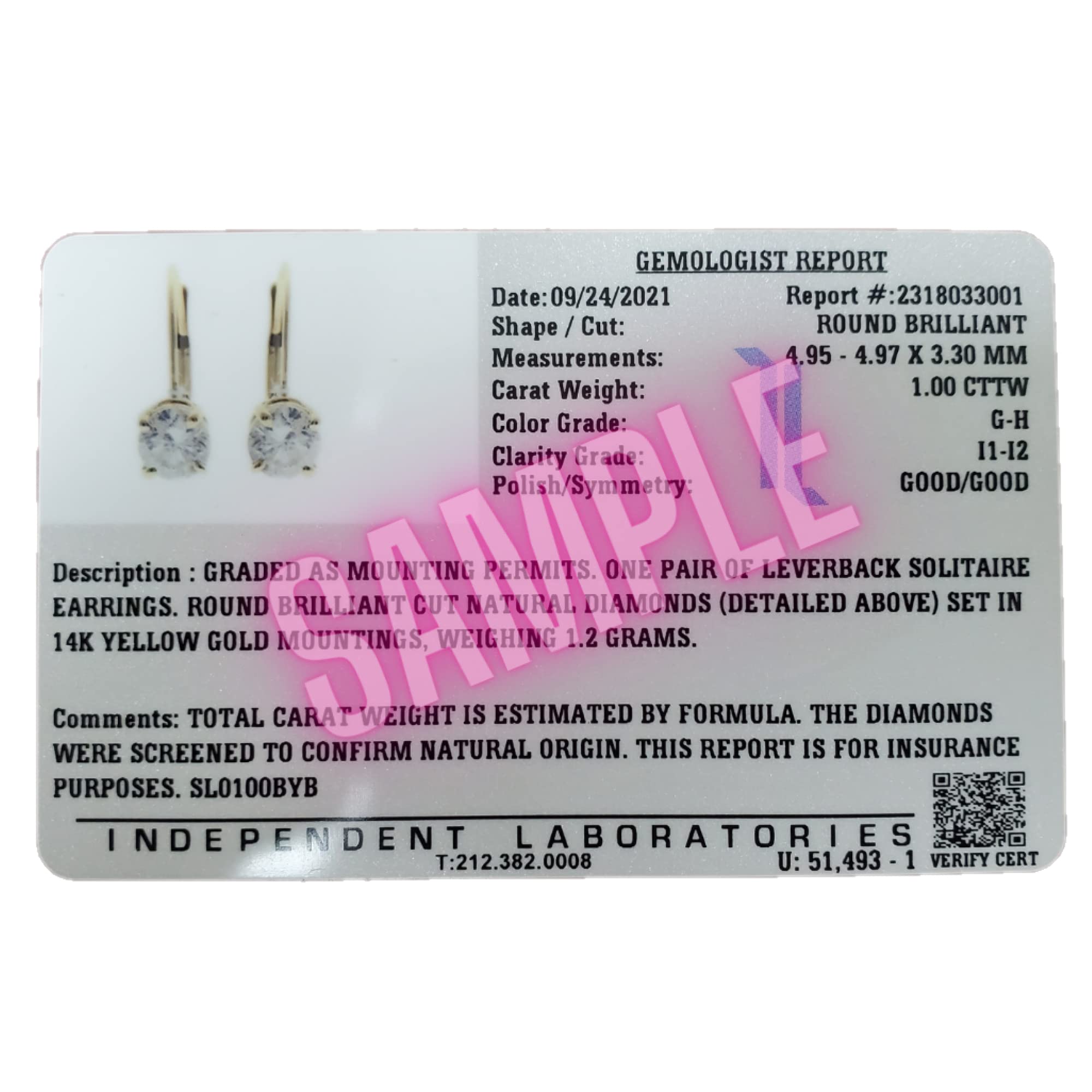 AoneJewelry 1.00 Carats Round White Diamond Leverback Earrings for Women in 14K White Gold Prong-Setting