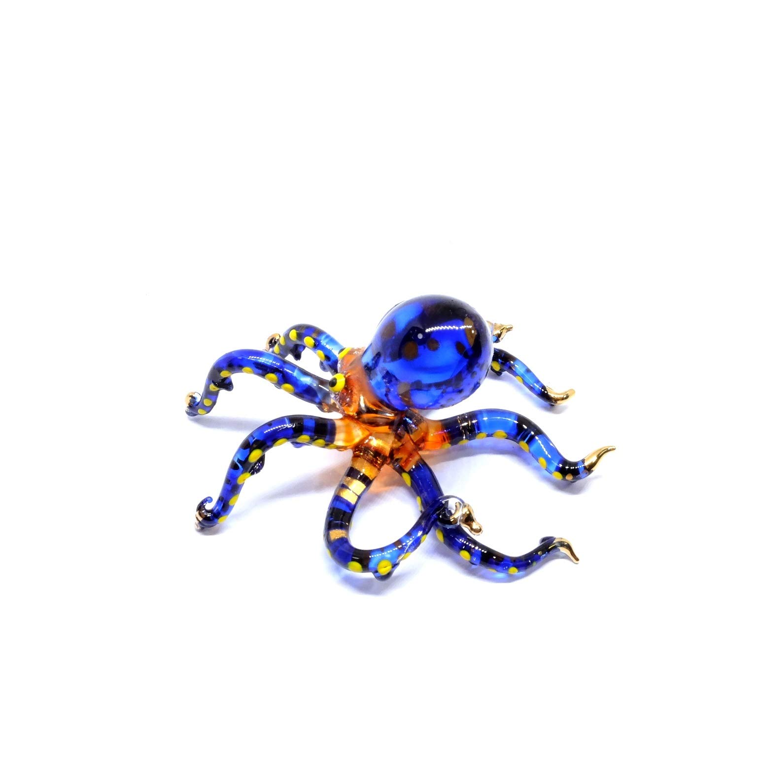 Handmade Mini 2.75" Blown Glass Swimming Octopus Figurines Figures Art,Collectible Dollhouse Gift Ideas,Miniature Ocean Animals,Tiny Ornament Cool Stuff Decor No.8