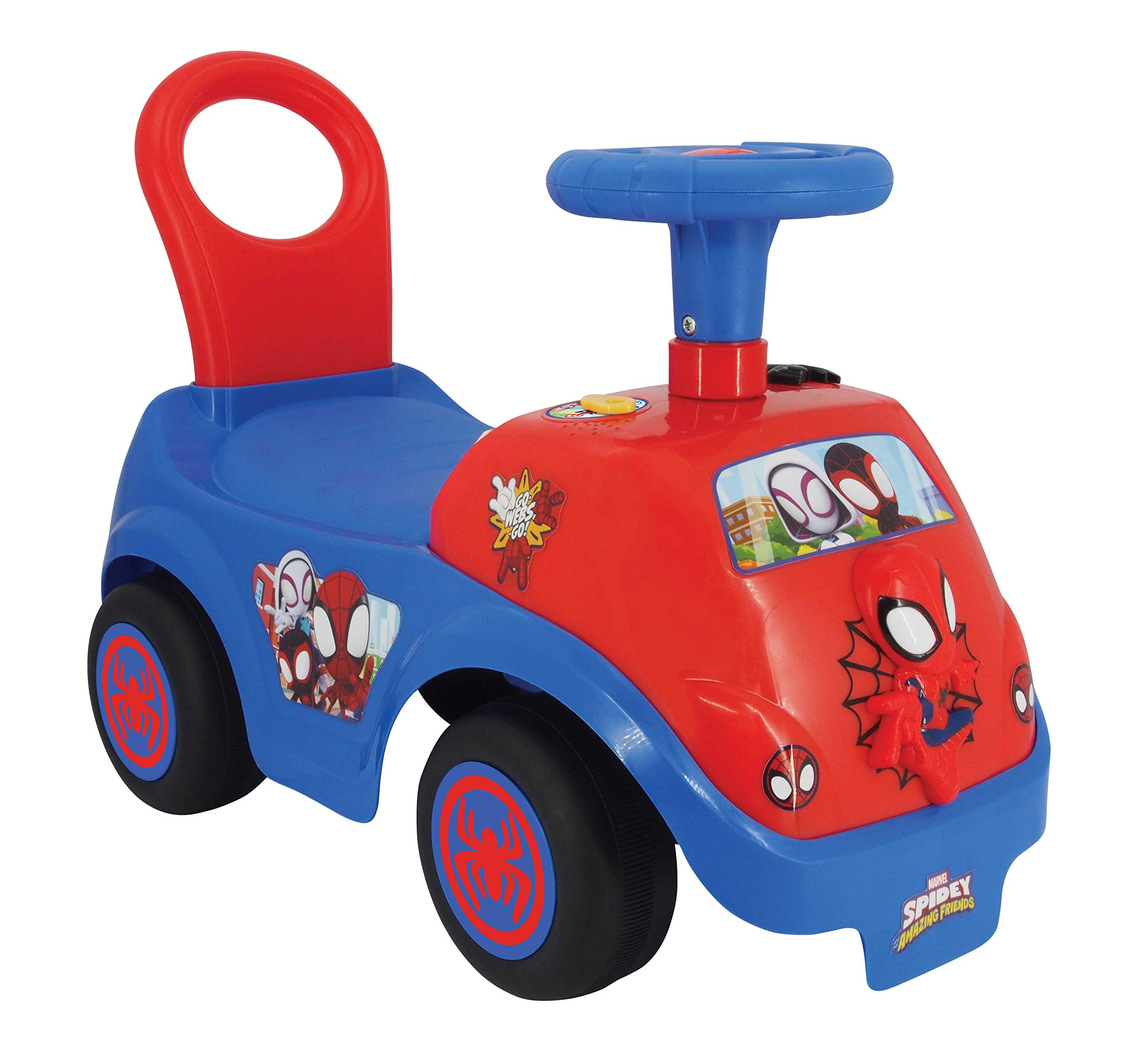 Kiddieland: Spidey Team Activity, Ride-On, Lively Sounds and Has Flashing Lights, Interactive Dashboard with Exciting Sounds, Colorful Flashing Lights
