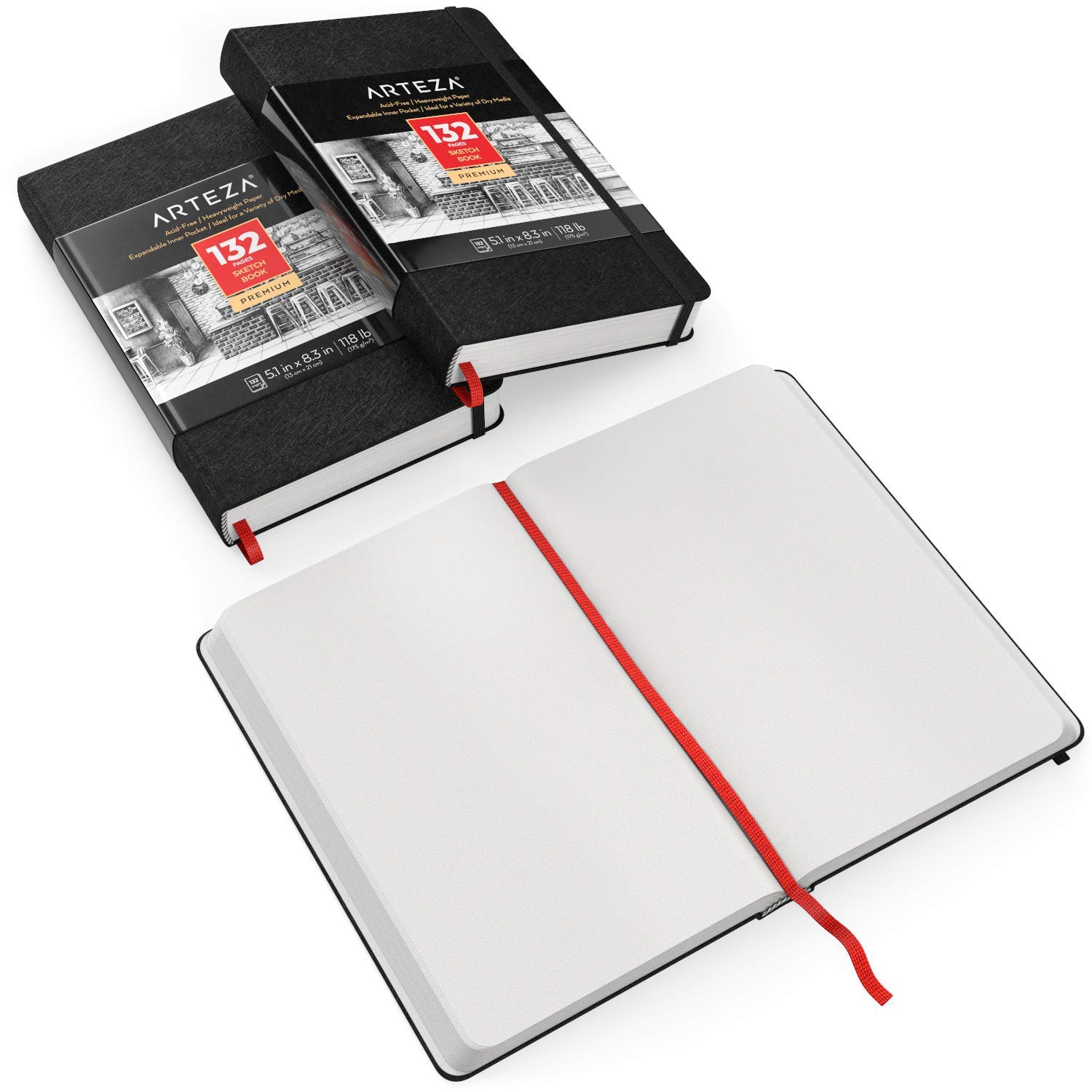 ARTEZA Small Hardcover Sketch Book 5.1x8.3 Drawing Pad 3 Pack 100 Sheets Sketch Pads for Drawing for Adults & Teens