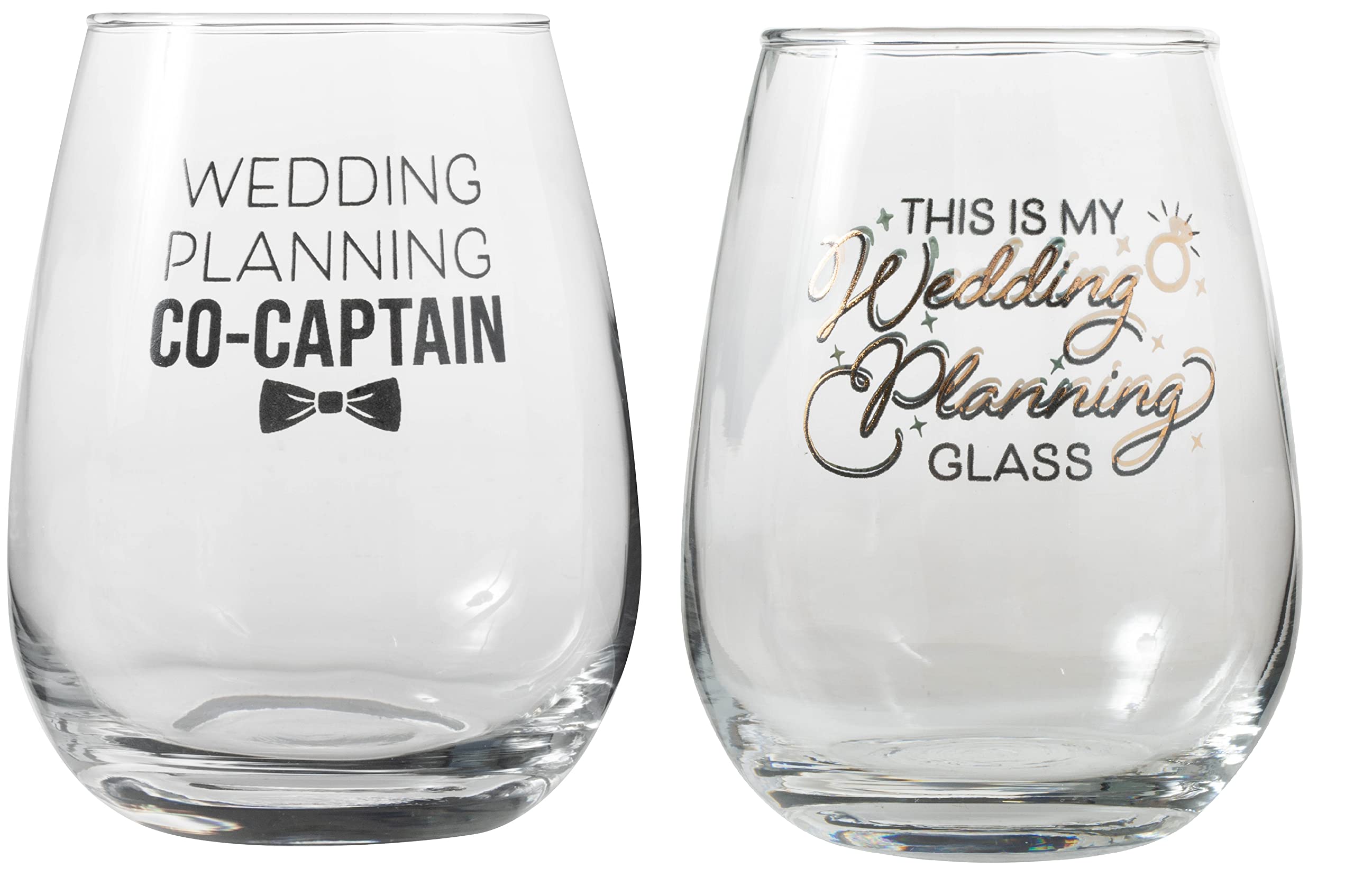 Artisan Owl Wedding Planning and Co-Captain Wine Glass Set - Bride Squad Team Big Day Married - Large 17oz Stemless Wine Glasses