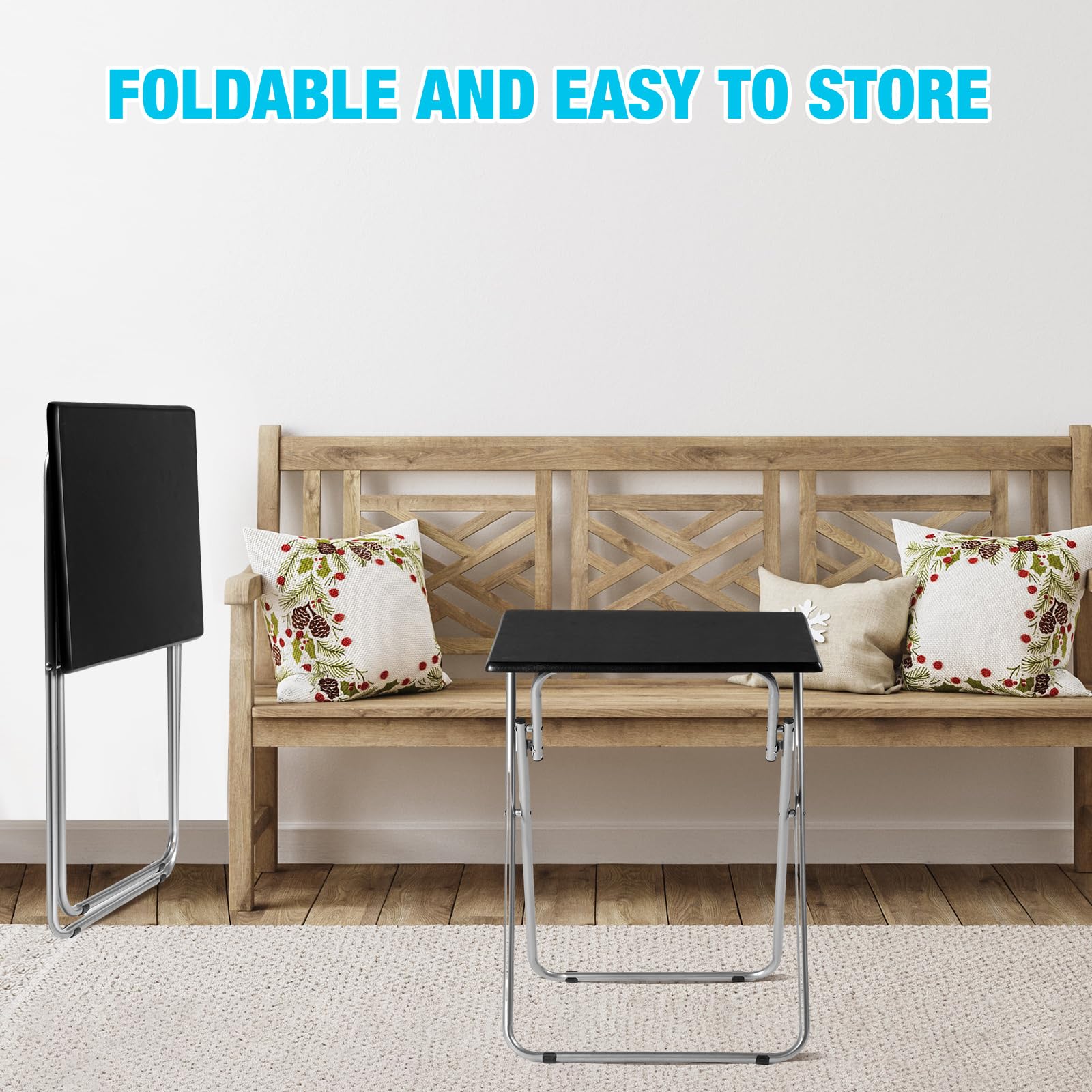Geetery 2 Pack Folding TV Tray Tables No Assembly Required 18.9 x 15 x 26 in Dinner Table Foldable Snack End Table for Bed Couch Eating Living Room Bedroom (Light Brown)
