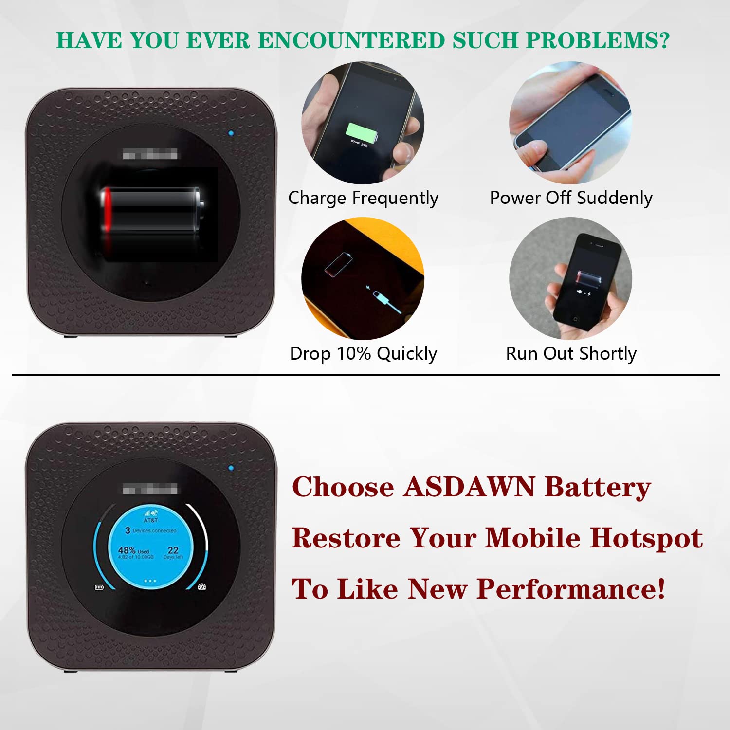 ASDAWN 5040mAh W-10a Battery Replacement for Netgear MR1100 AT&T Nighthawk M1 LTE Mobile Hotspot Router, (W-10 = W-10a) Model No: W-10a W-10