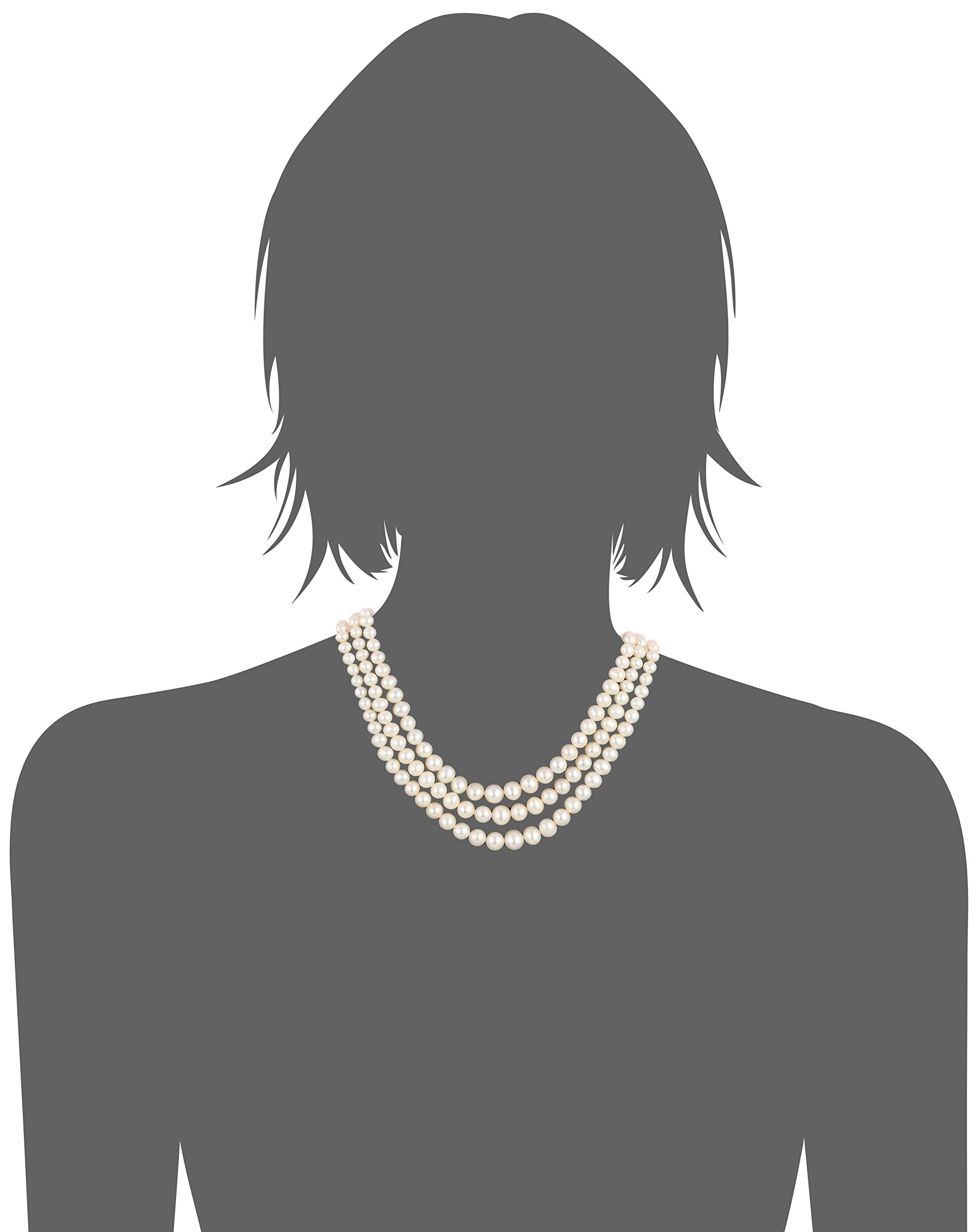 Amazon Collection 14k Yellow Gold Graduated 4-8.5mm White Freshwater Cultured 3-rows Pearl Strand, 16"