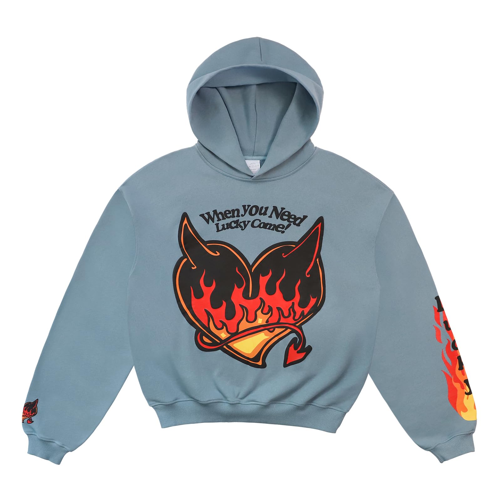 Arnodefrance Men When You Need Lucky Come Graphic Hoodies Essential Letter Hooded Sweatshirts Cotton Pullover Blue