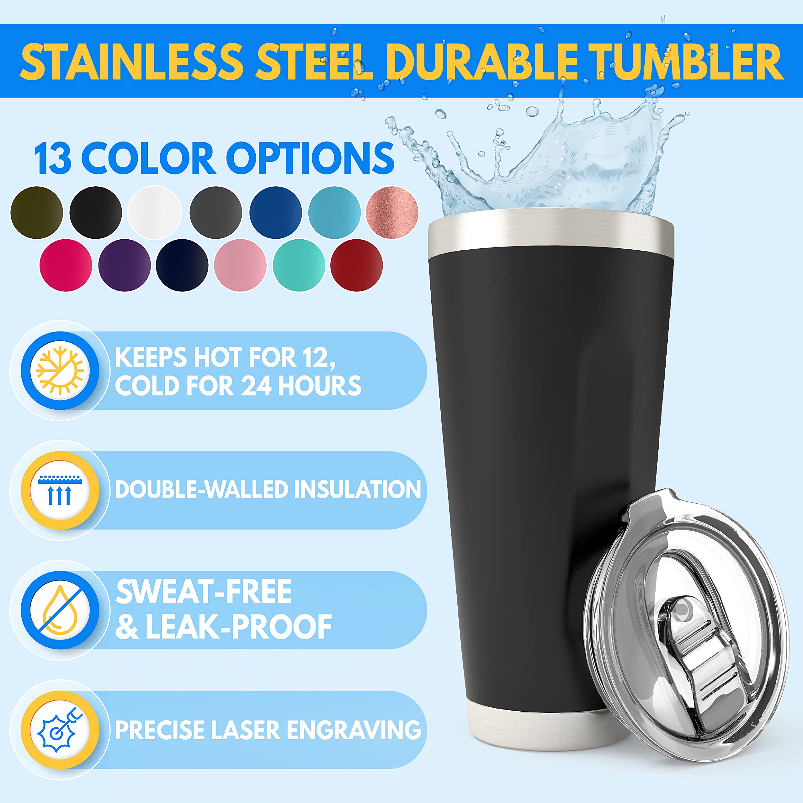 Be Burgundy Personalized Tumbler with Engraved Name - 12 Designs, 20 Oz Coffee Tumbler with Slider Lid, Black - Double Wall Insulated, Personalized Gifts for Him