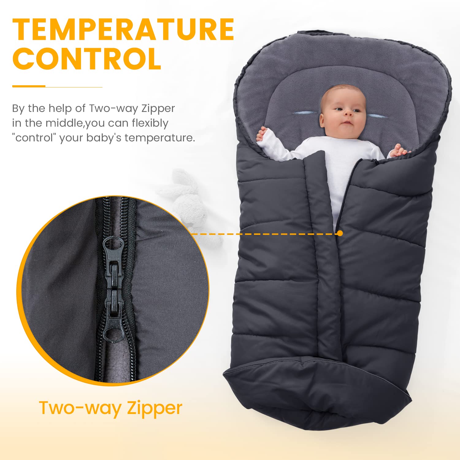 AtBabyHome Footmuff for Stroller, Warm Toddler Bunting Bag, Winter Outdoor Weatherproof Stroller Sleeping Bag (Black)