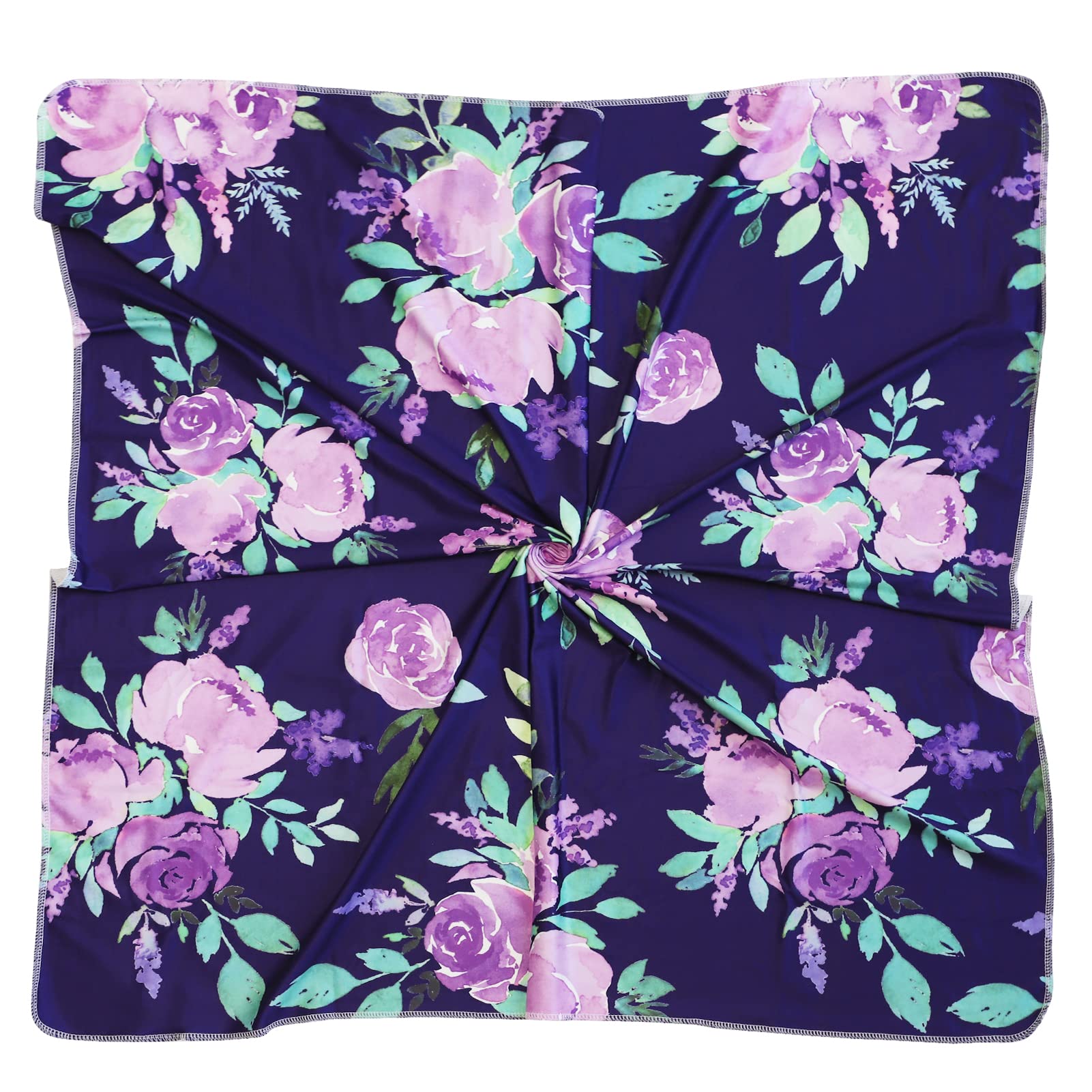 Newborn Swaddle Blanket with Beanie Set,Soft Stretchy Blanket for 0-3 Months Baby Boys and Girls(Purple Flower)