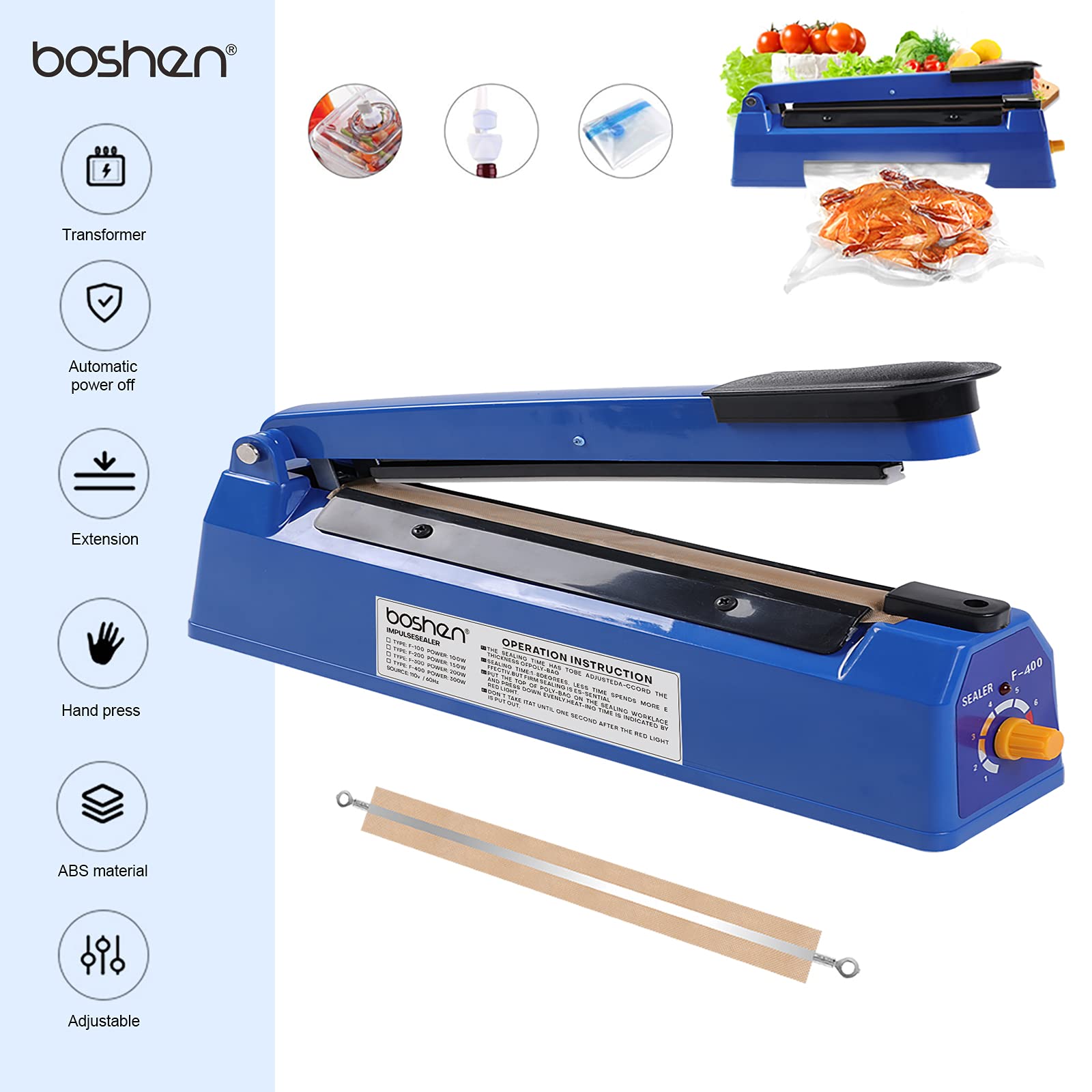 Boshen 10 Pack Impulse Sealer Replacement Heat Sealer Replacement Element Grip Impulse Sealer Heating Element Service Spare Repair Kit(300x3mm)