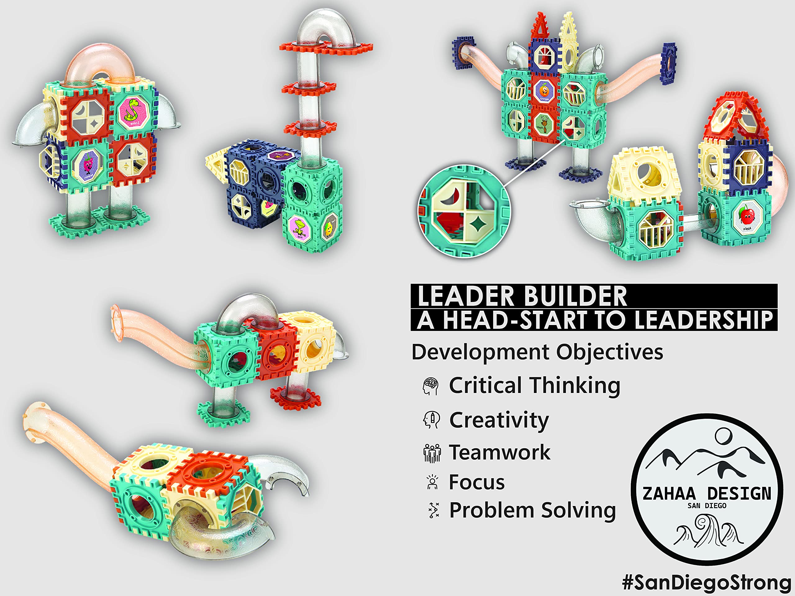 Leader Builder Marble Run for Kids Ages 3 and Up - 66 Piece Waffle Blocks & Toddler Marble Run Set - Educational Stem Building Toys with Marbles & Manipulatives for Hands-on Learning
