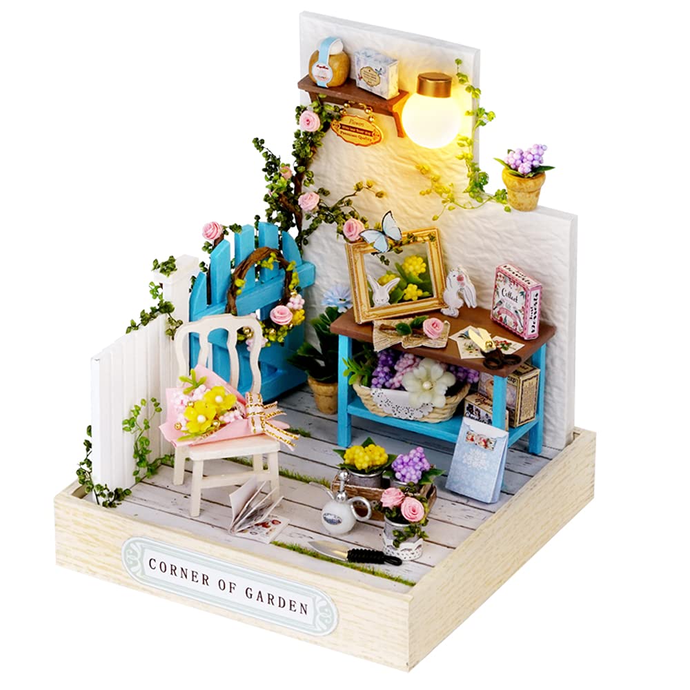 Flever Dollhouse Miniature DIY House Kit Creative Room with Furniture for Romantic Valentine's Gift (Corner of Garden)