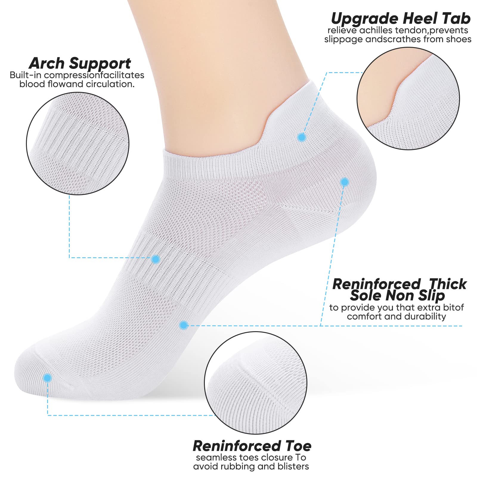 ATBITER Ankle Socks Womens and Men Thin Athletic Running Low Cut No Show Socks With Heel Tab 6/8-Pairs
