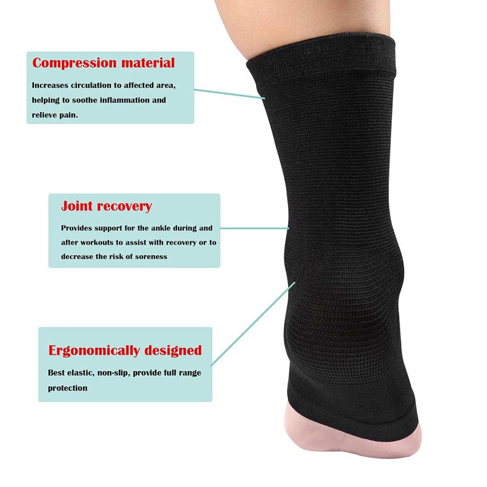 Ankle Support Brace Sleeve Elastic Foot Guard Sprains Injury Wrap Strap Breathable Compression For Pain Relief, Injury Recovery, Heel Spurs and Flat Feet Black(Single) Suitable