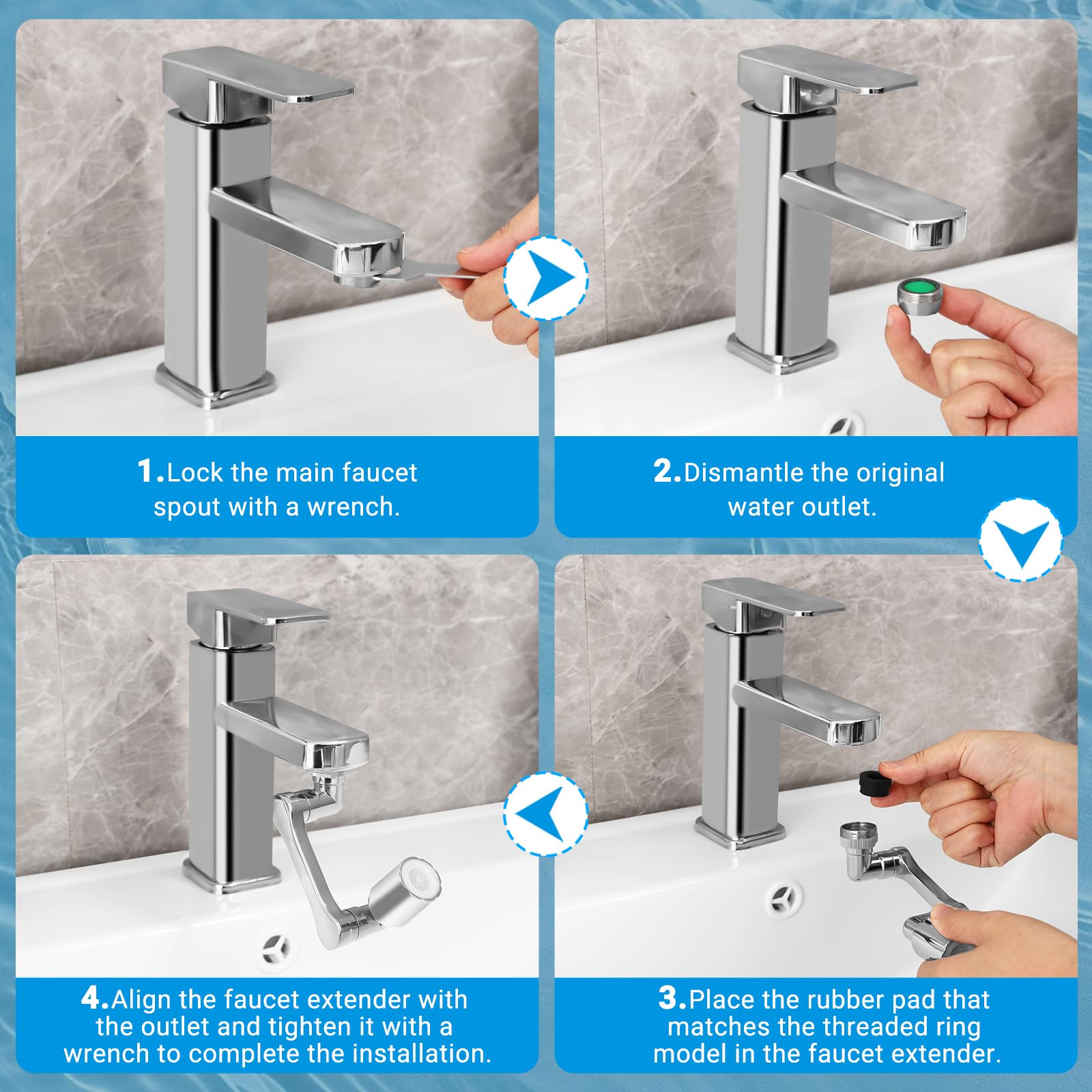 Universal 1080°Swivel Faucet Aerator Extension,Kitchen Bath 360°Rotating Extension Filter with 2 Mode Splash Multifunctional Universal Robotic Arm
