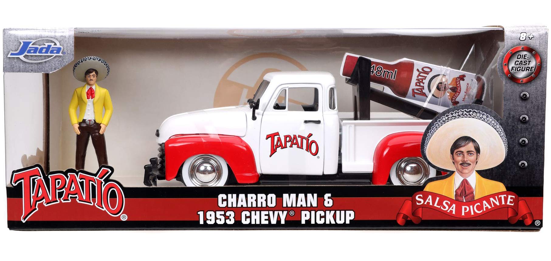 Jada 1:24 Diecast 1953 Chevy Pickup with Tapatio Bottle Holder &Figure,Red