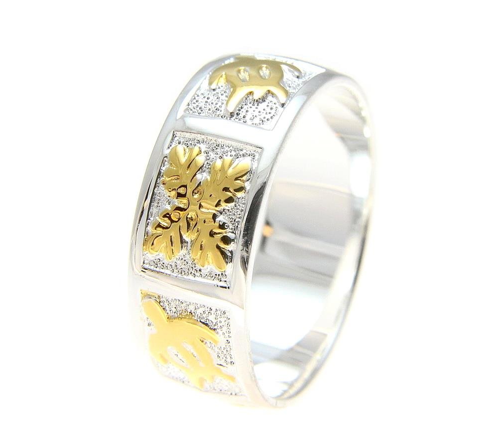 Arthur's Jewelry Sterling silver 925 Hawaiian 2 tone yellow gold plated honu turtle quilt 8mm band ring size 9