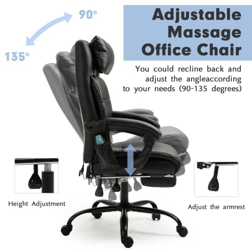 AVAWING Swivel Office Chair, High Back Adjustable Home Office Desk Chair, Heated Massage Office Chair with 6-Point Vibration, Ergonomic Executive Office Chair with Padded Armrests, Black