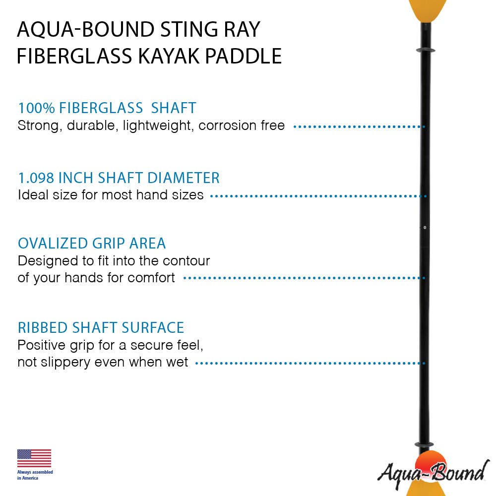 Aqua-Bound Sting Ray Fiberglass 2-Piece Snap-Button Kayak Paddle