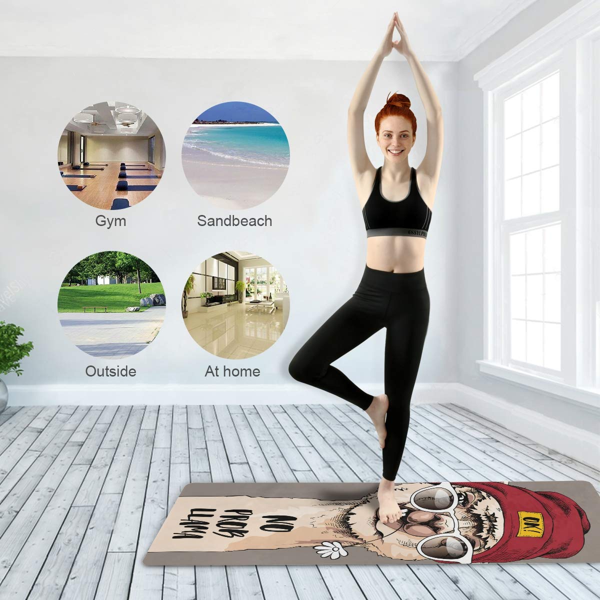 ALAZA Llama W/Sunglasses Chamomile Quote No Prob Nonslip Yoga Mat Towel with Grip Dots for Women Men