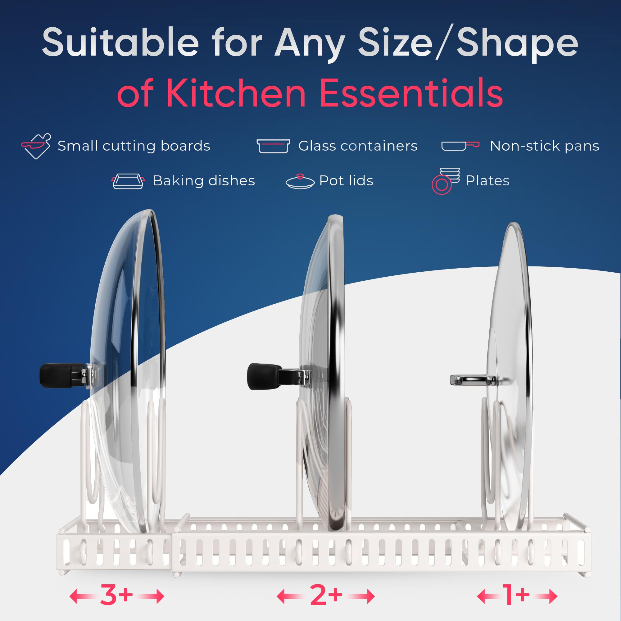 Better Things Home 12+ Expandable Pan and Pot Lid Organizer Rack for Cabinet, Pot Lid Holder Pot Organizers Inside Cabinet, Pots and Pans Organizer Under Cabinet (Off White, LID ORGANIZER)