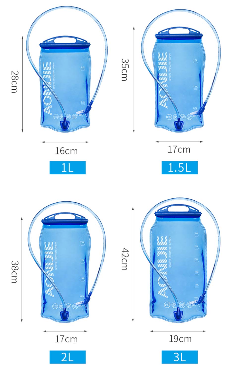 AONIJIE Leakproof Water Reservoirs for Backpacks/Running Vest Pack - 1L / 2L / 3L Hydration Bladder (1 Liter)