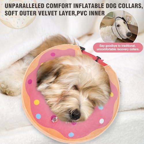 BINGPET Dog Cone Collar for Small Medium Large Dogs for After Surgery,Adjustable Dog Cone Inflatable Cone Collar,E Collar Dog Neck Donut Dog Cone Alternative After Surgery,Pink L