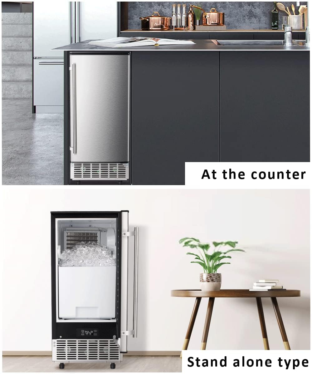 Joy Pebble Commercial Cube Ice Maker,Built-in Ice Maker Machine, 80lbs/Day, 40 Ice Cubes/Cycle, Reversible Door/Drain Pump, 24H Timer/Self-Cleaning, Under Counter Ice Cube Machine for Home Office