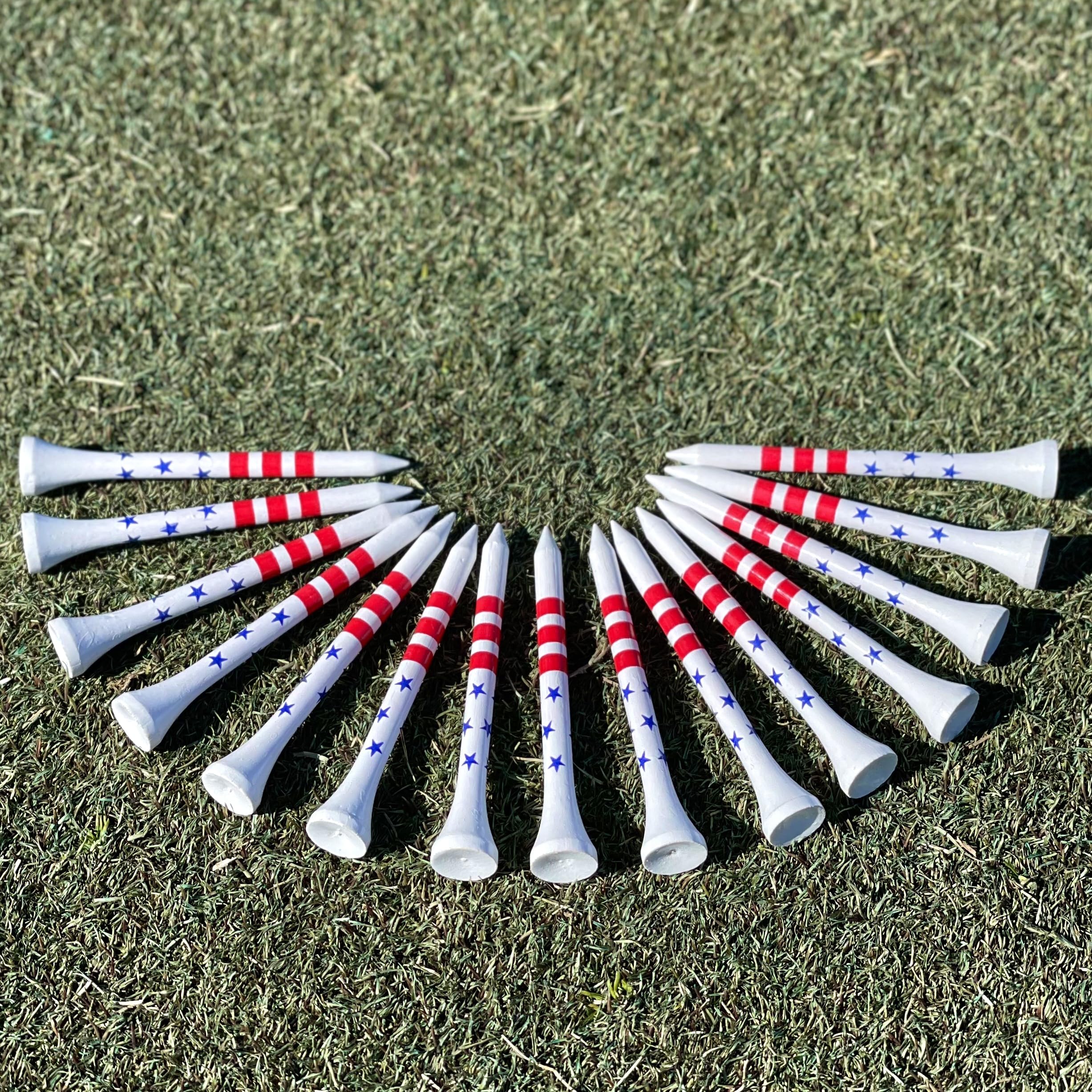 American Golf USA Golf Tees - 100 Pack of 2-3/4 Inch - American Pride Flag Design, Professional Length Tee, red white and blue