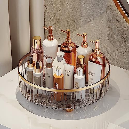 ANFENGLOU Lazy Susan Turntable Organizer for Cabinet, Makeup Perfume Tray with Large Capacity, Bathroom Vanity Tray, Skincare Organizers, Clear