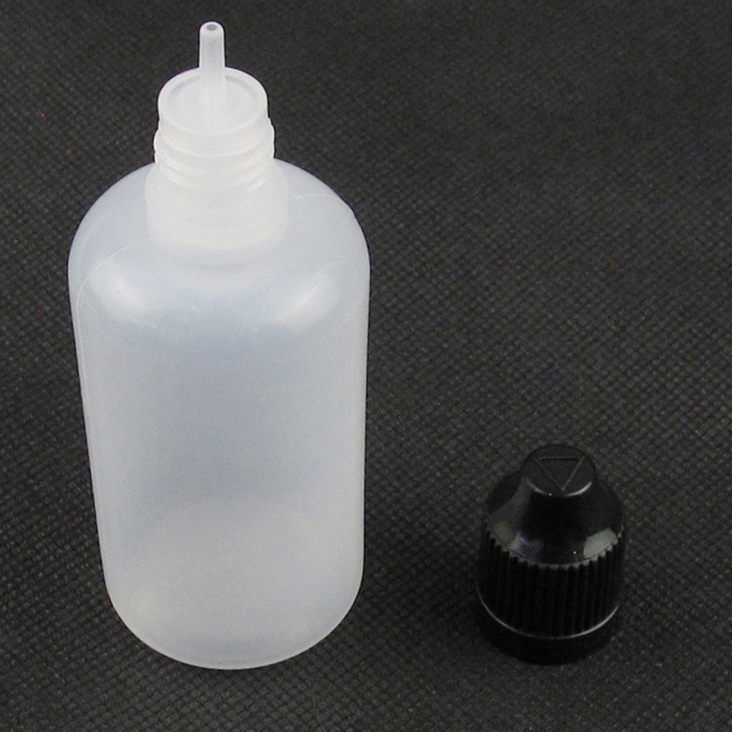 Newzoll 50 ml LDPE Bottle Store Most Liquids EYE DROPS with Childproof Cap&Long Thin Tip 10PCS Black Cap