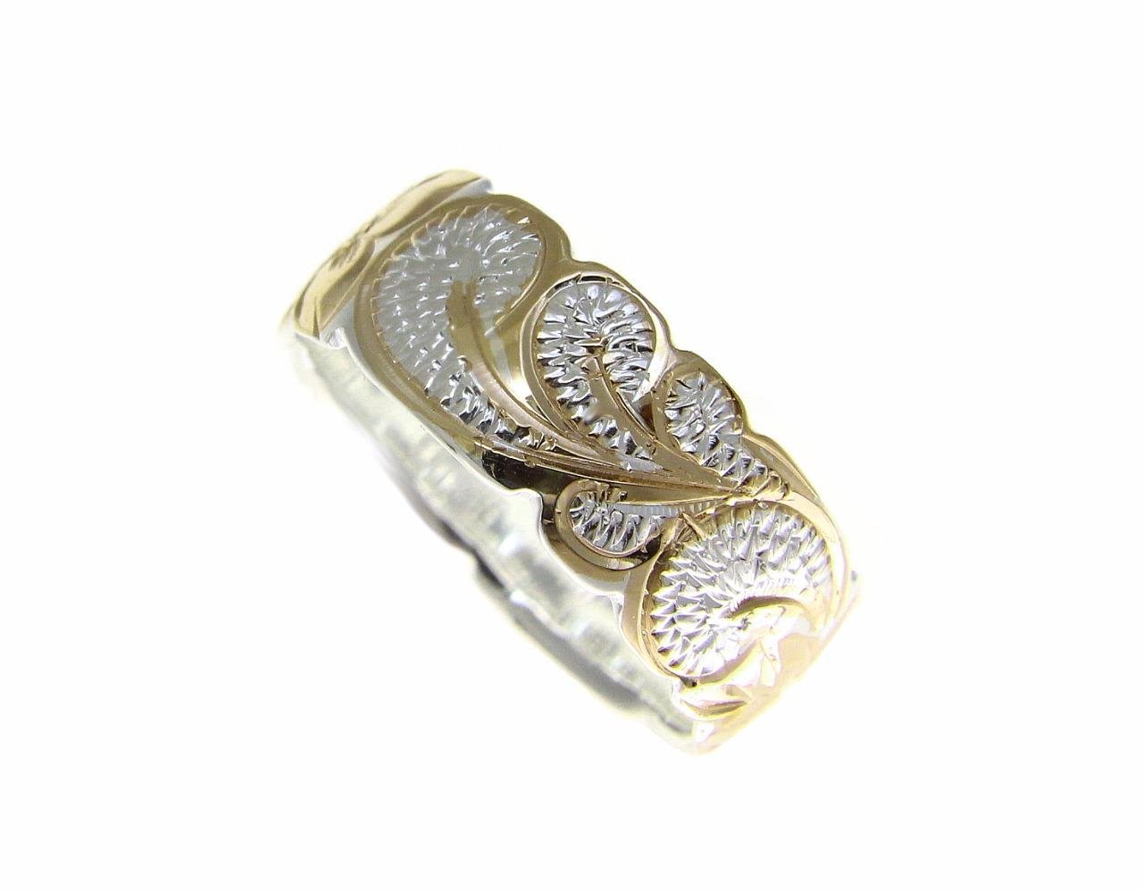 Arthur's Jewelry 925 Sterling silver Hawaiian queen scroll yellow gold plated 2 tone cut out edge ring size 12